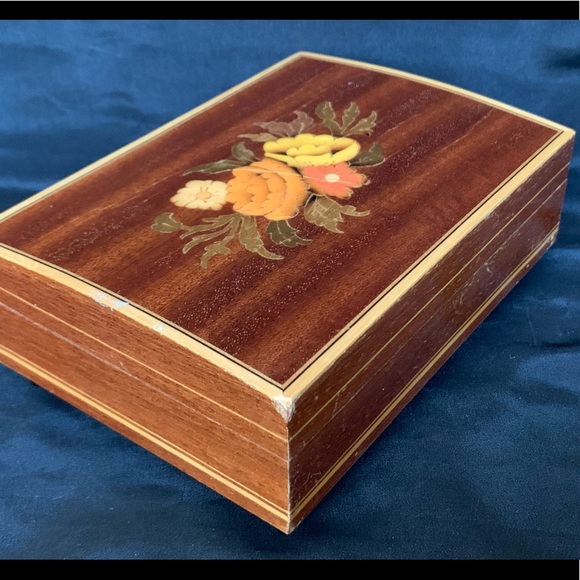 Vintage | Accents | Vintage Italian Music Box Inlay Wood Floral Plays ...